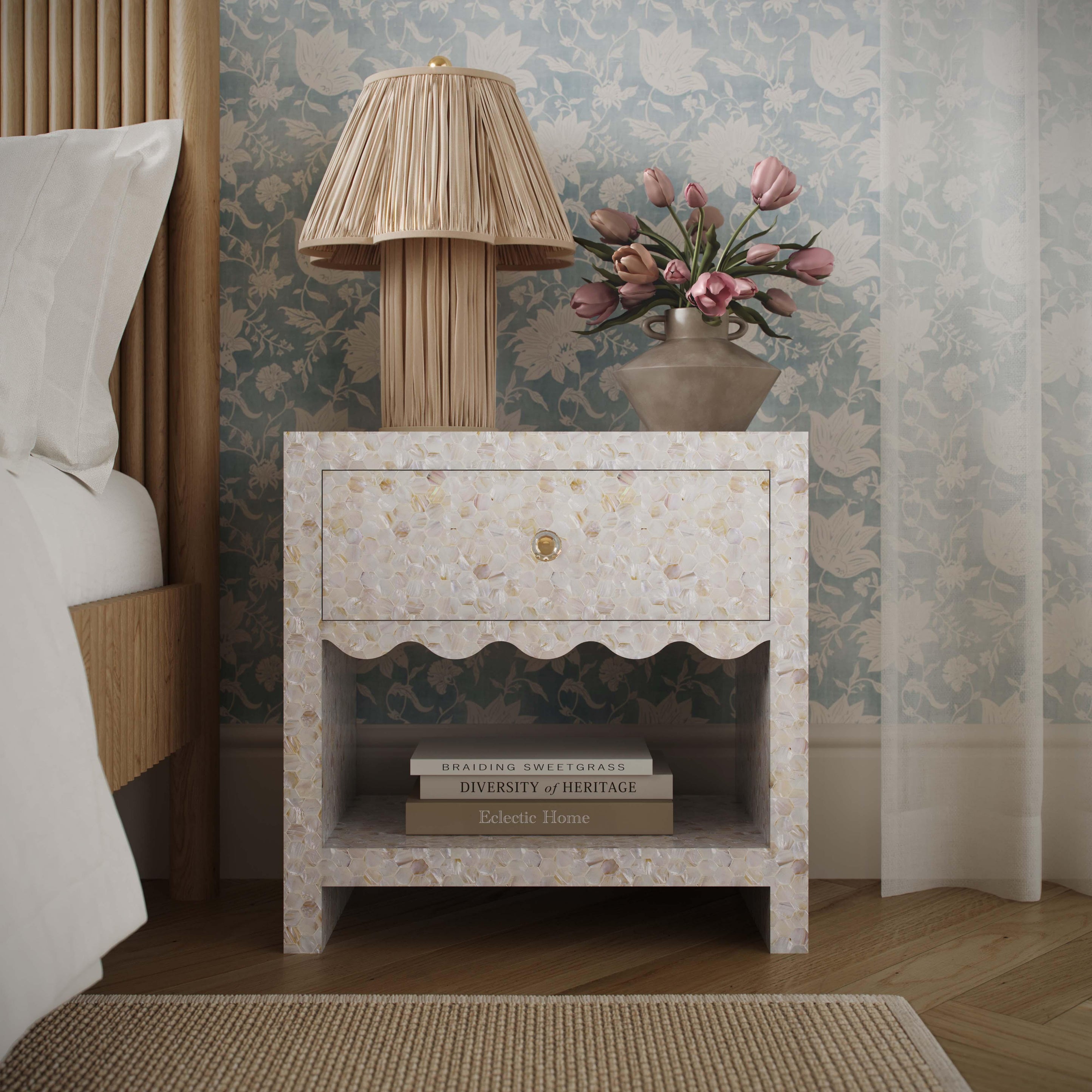 Piara 22" Natural Mother of Pearl Inlaid Nightstand With Drawer | TOV ...
