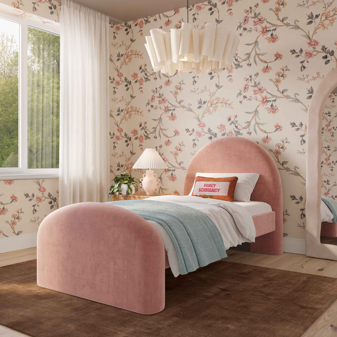 Moon Rose Upcycled Contract-Grade Chenille Twin Bed | TOV Furniture
