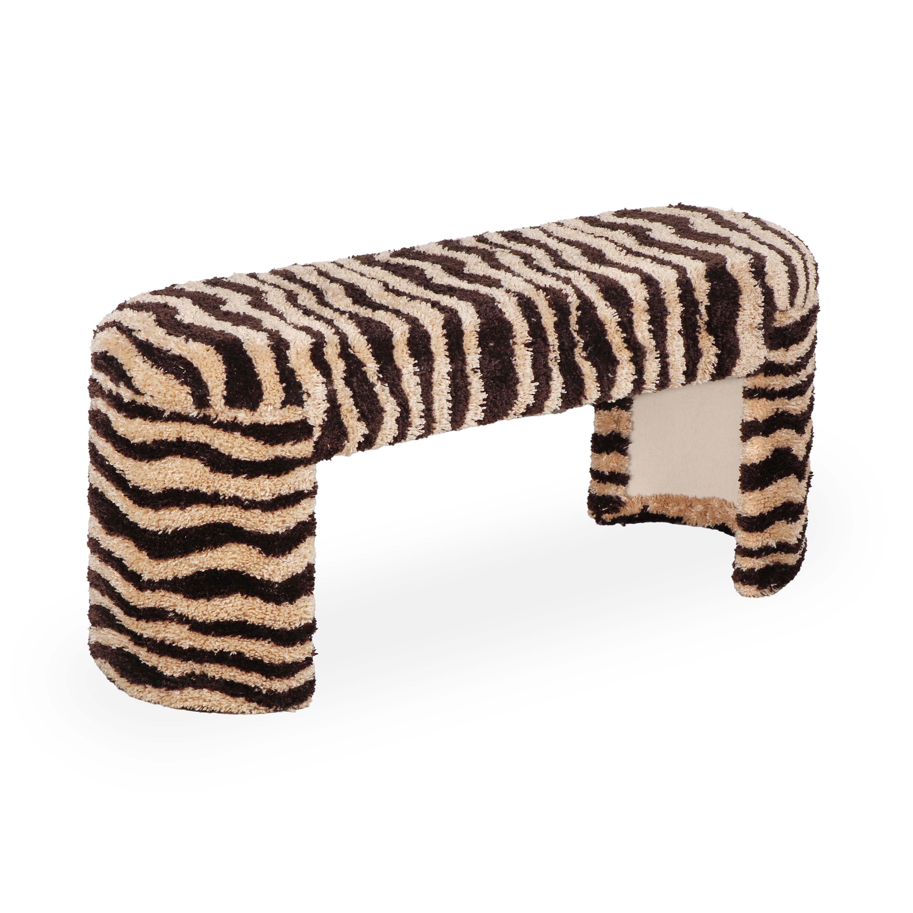 Zebra 39" Brown Striped Tufted Bench | TOV Furniture