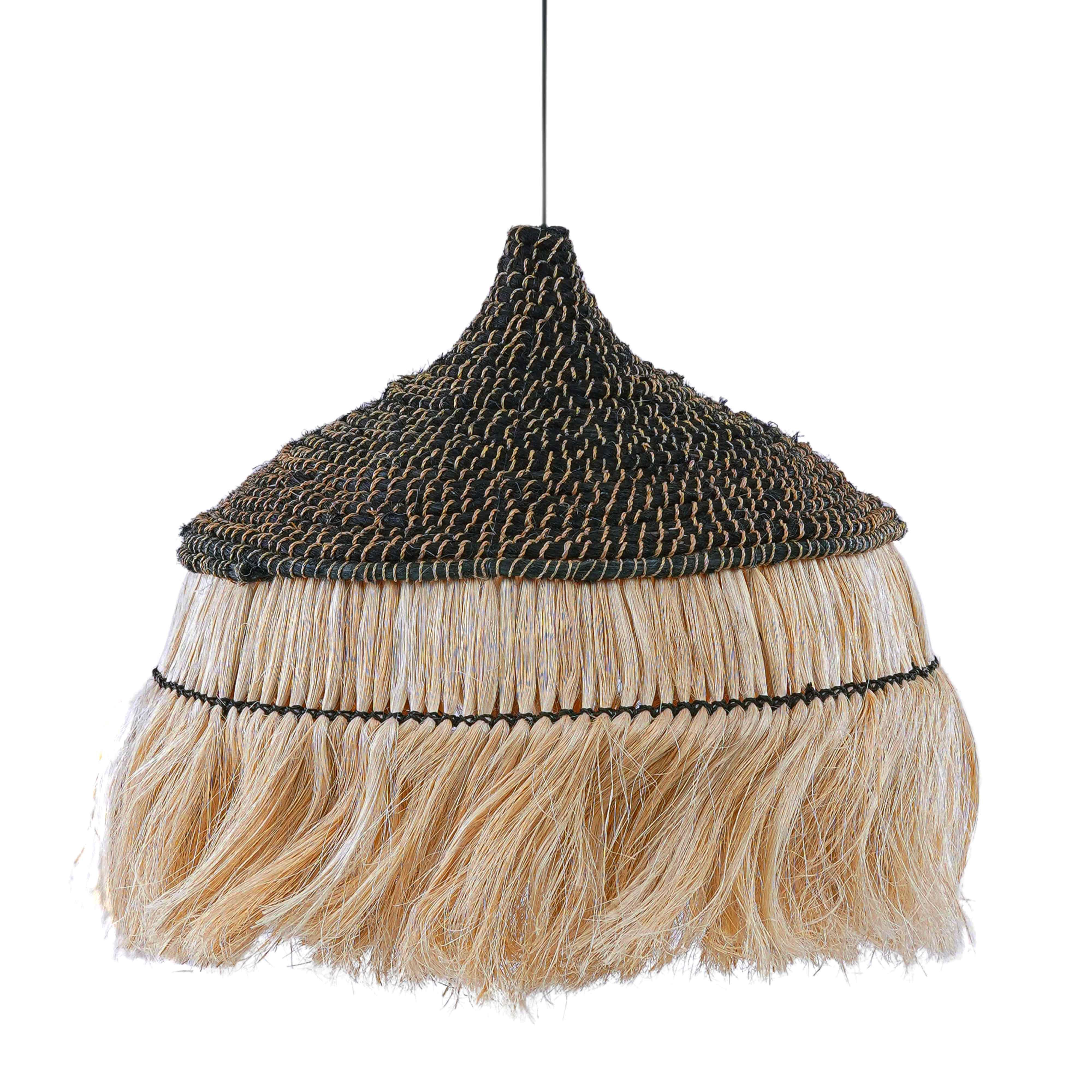 Sula Natural and Black Upcycled Abaca Pendant Lamp | TOV Furniture
