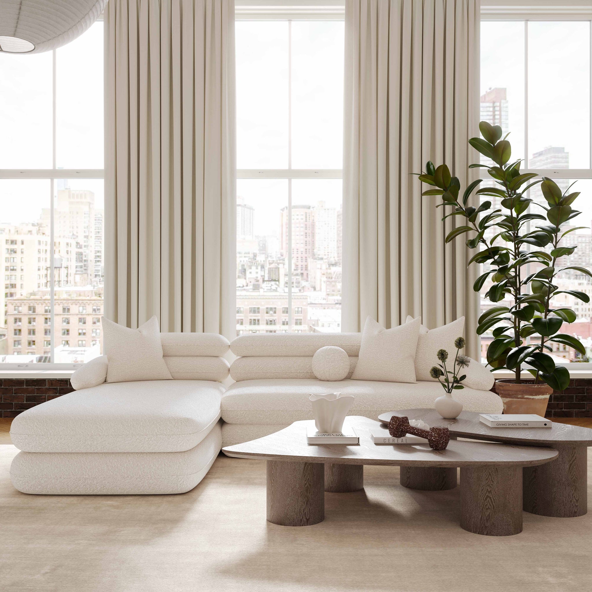 Lulu 2-Piece Cream Performance Boucle L-Shaped Sectional | TOV Furniture