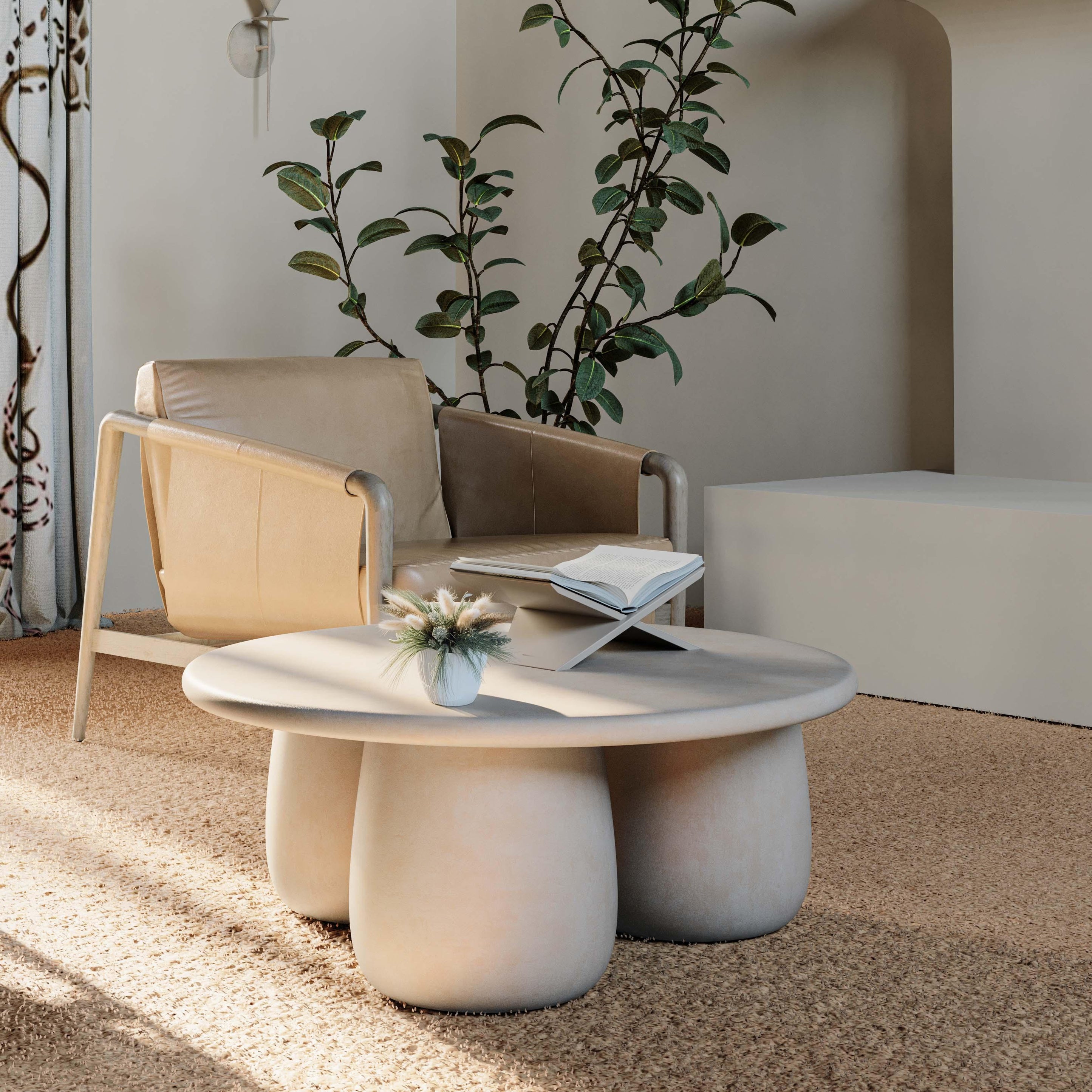 Rahul 34" Cream Round Coffee Table | TOV Furniture