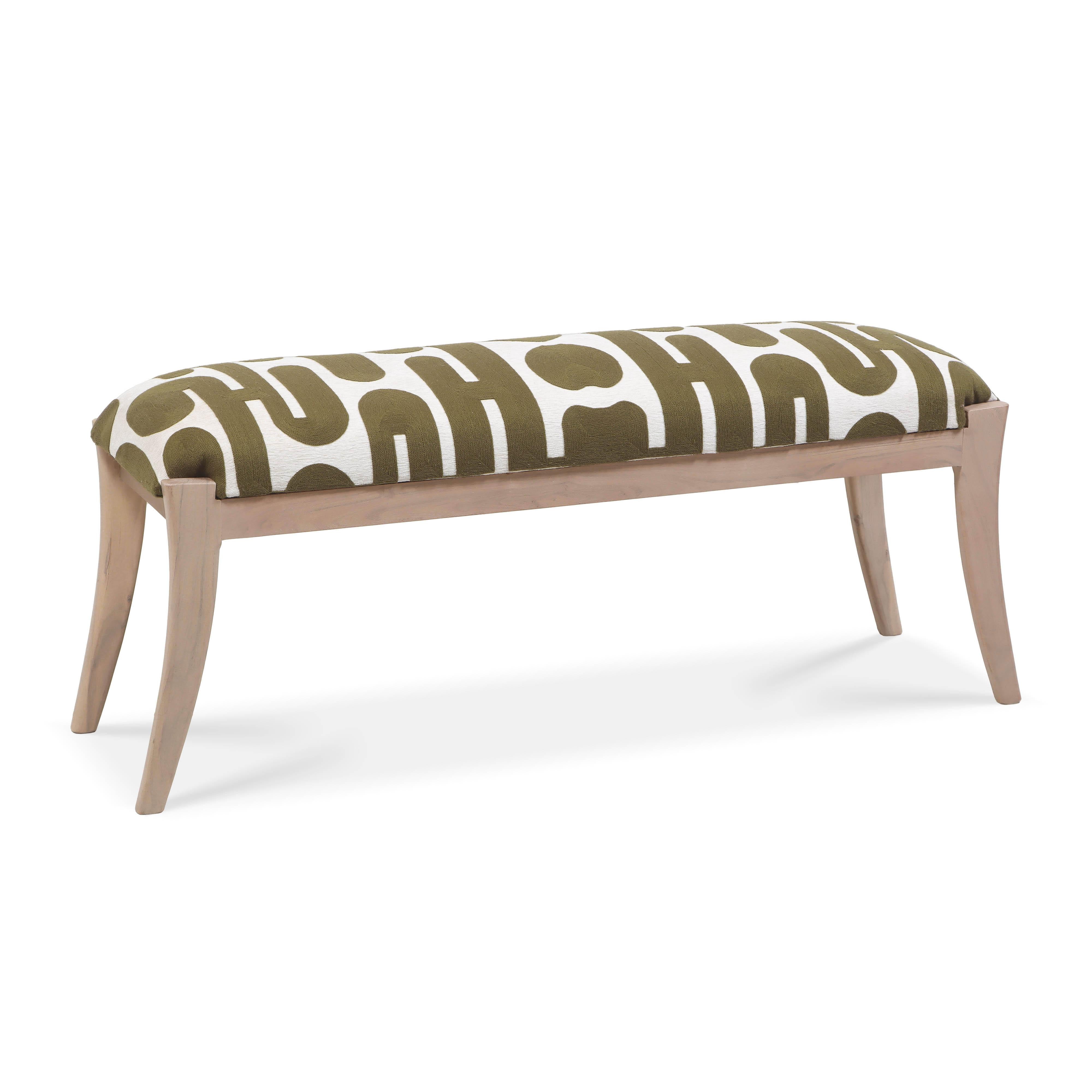 Arielle 48" Olive & White Embroidered Bench | TOV Furniture