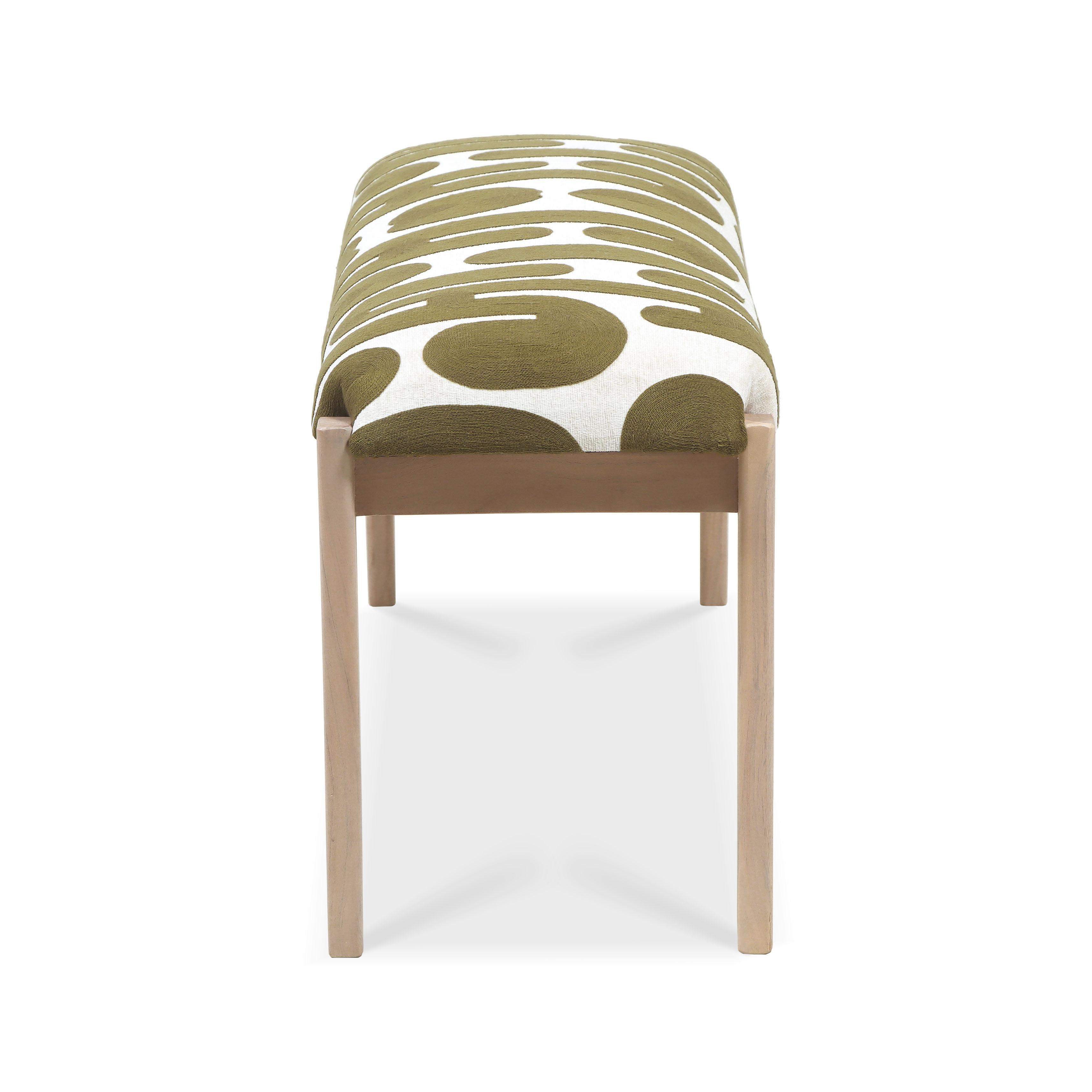Arielle 48" Olive & White Embroidered Bench | TOV Furniture