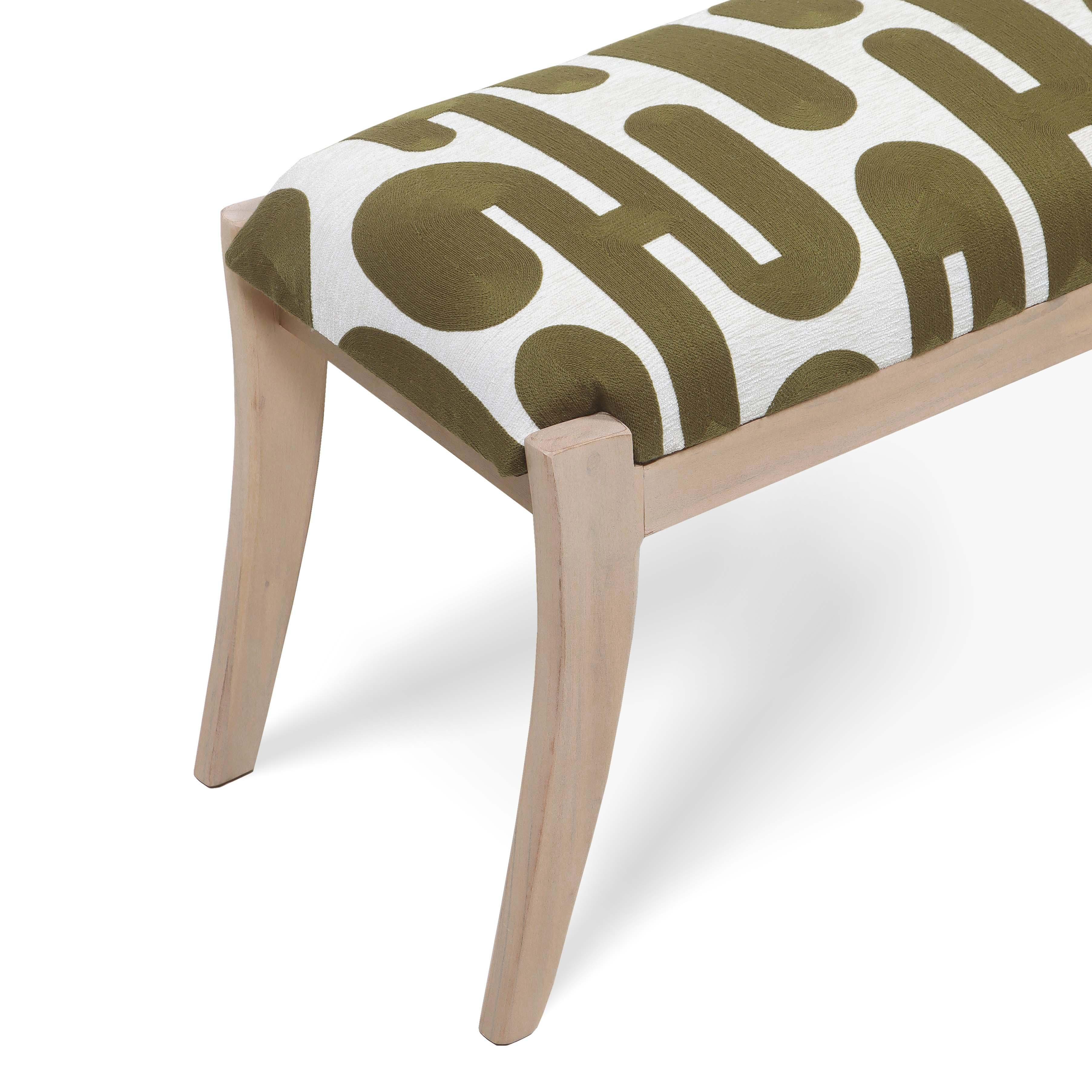 Arielle 48" Olive & White Embroidered Bench | TOV Furniture