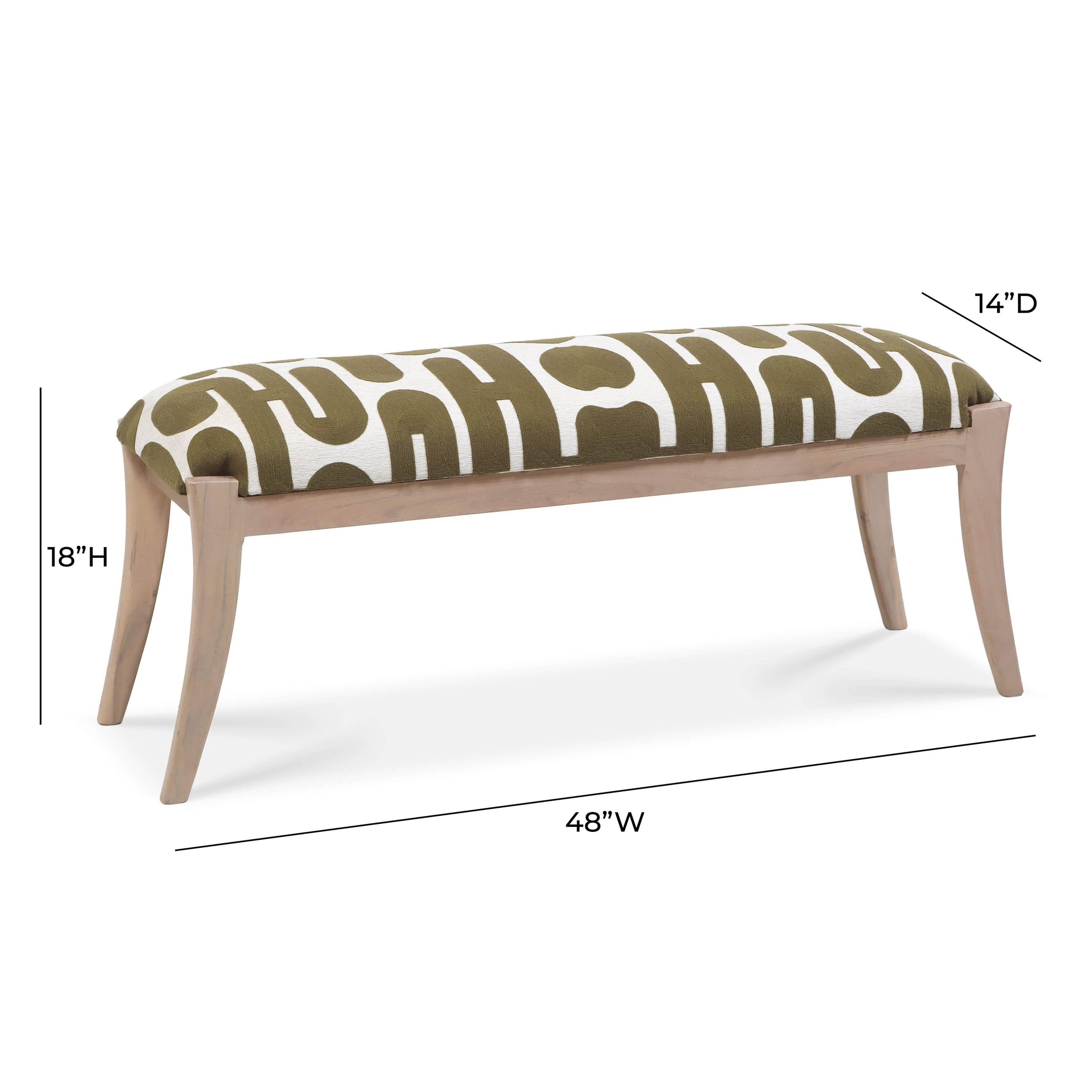Arielle 48" Olive & White Embroidered Bench | TOV Furniture
