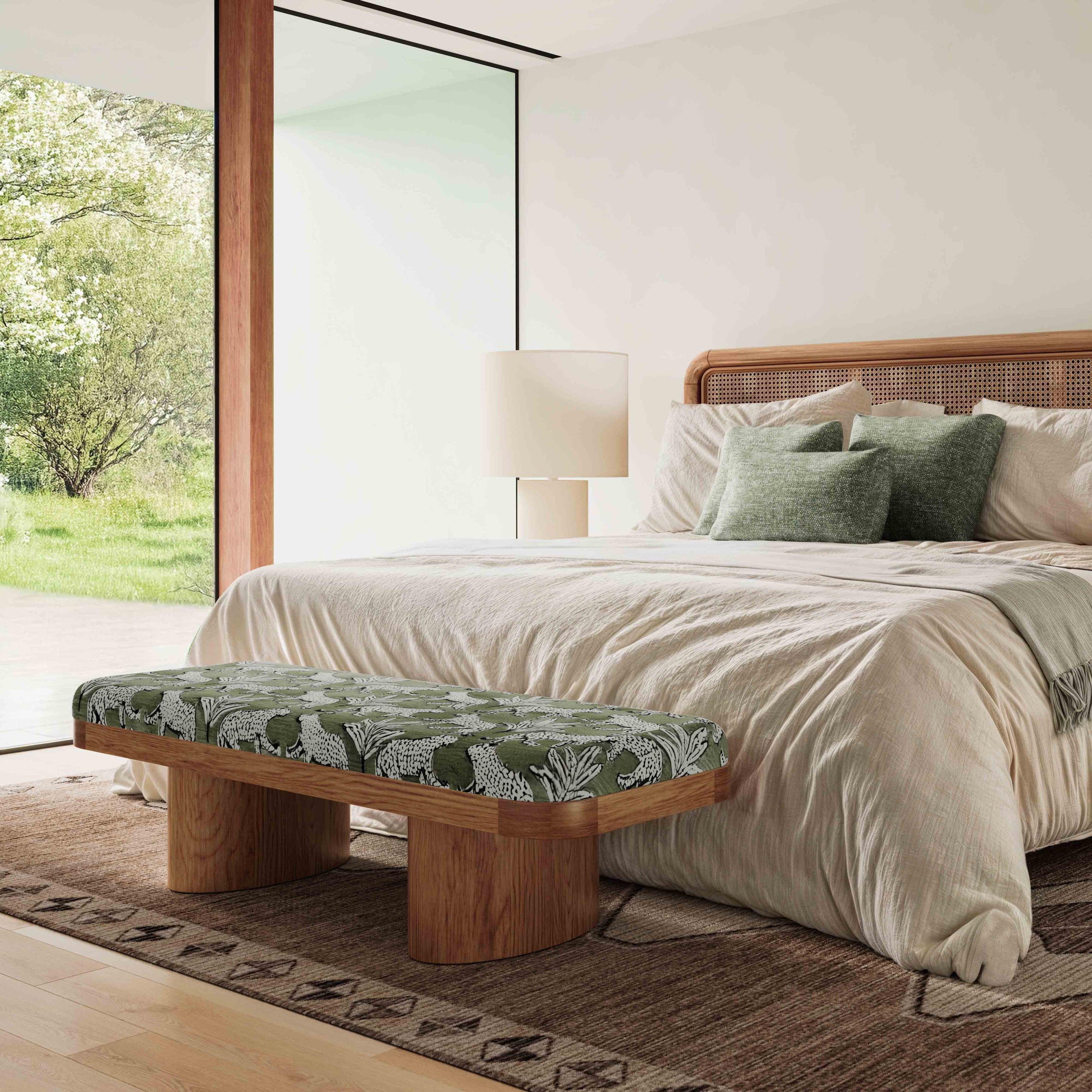 Ollie 48" Olive Green Leopard Jacquard Bench | TOV Furniture