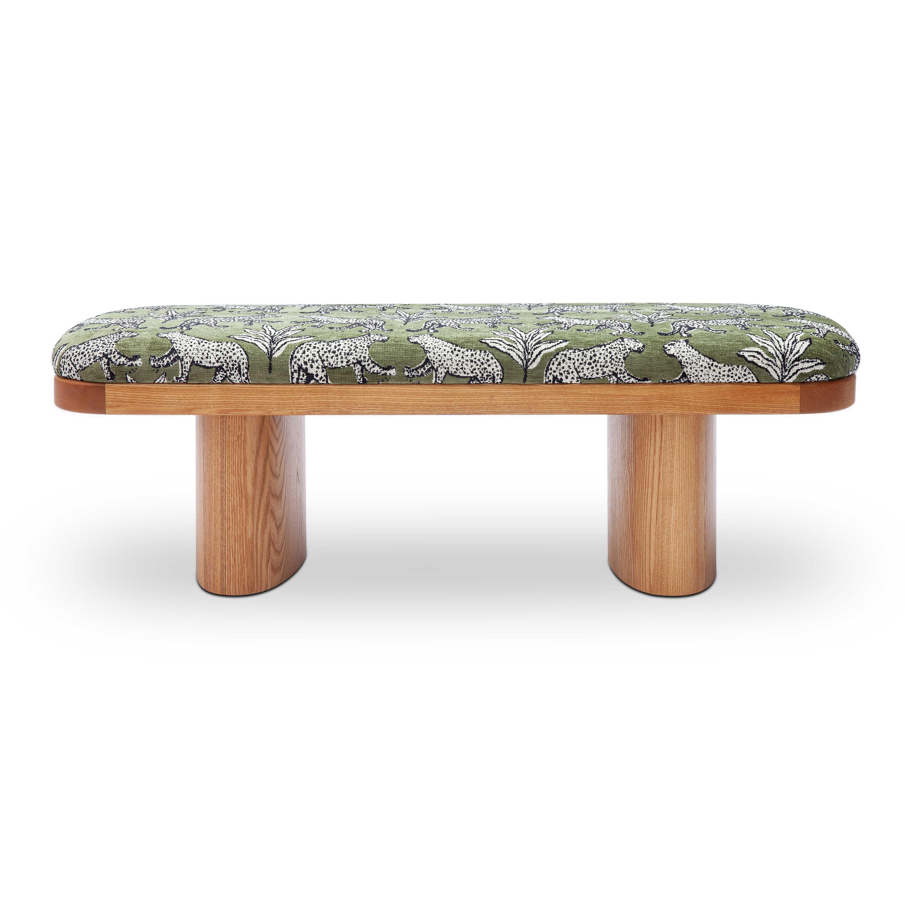Ollie 48" Olive Green Leopard Jacquard Bench | TOV Furniture