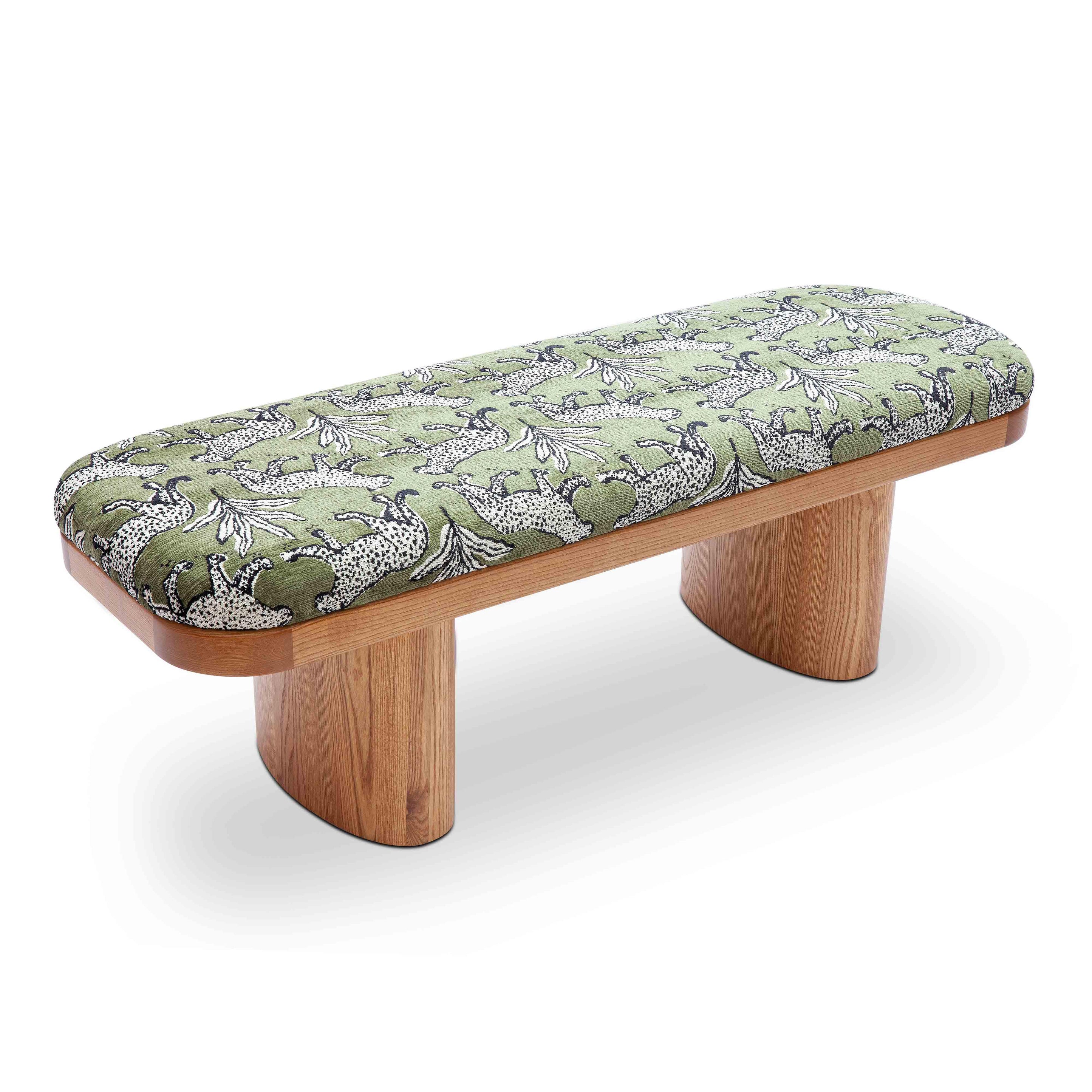 Ollie 48" Olive Green Leopard Jacquard Bench | TOV Furniture