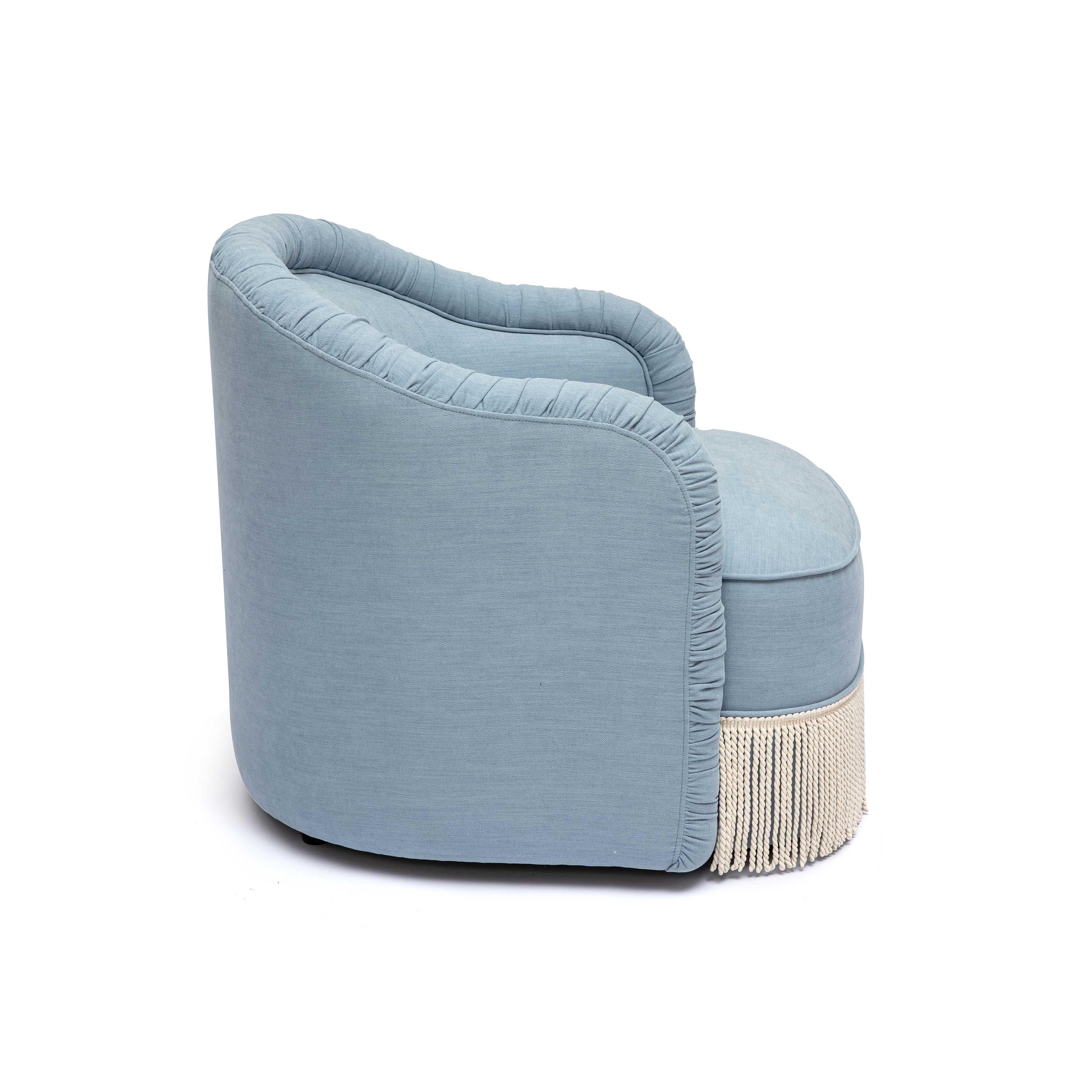 Pamela Faded Blue Upcycled Fabric Tassel Lounge Chair | TOV Furniture