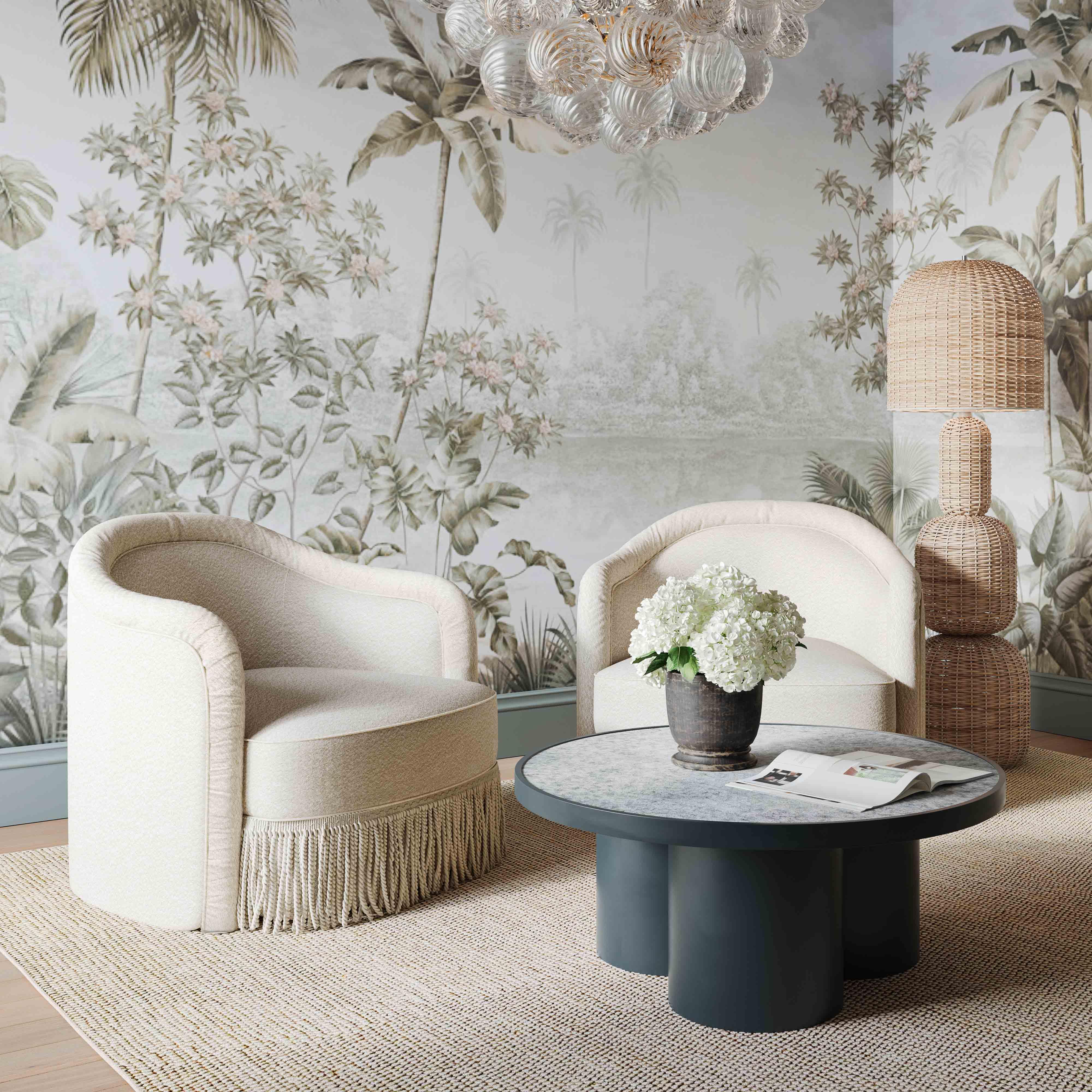 Pamela Cream Boucle Tassel Lounge Chair TOV Furniture
