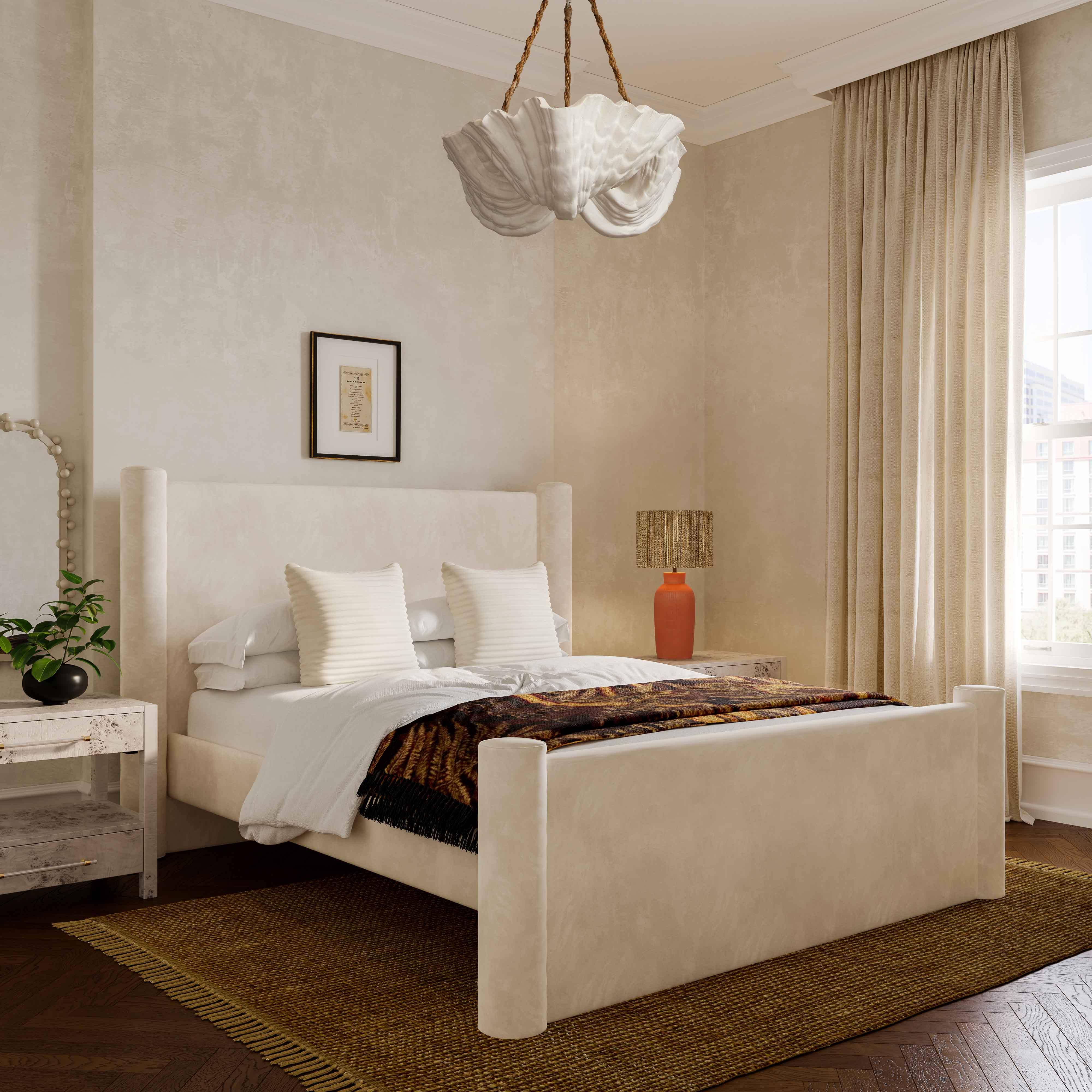 TOV Athara Cream Velvet Queen Bed